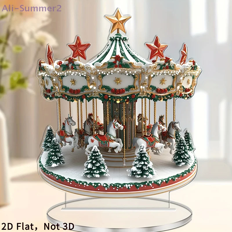 {MX} Carrousel de noël maison de neige scène de renne 2D ornements ...