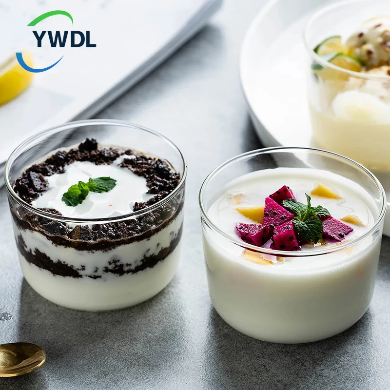 YWDL 2/4pc Clear Glass Dessert Cup Set Heat Resistant Jelly Pudding Cup ...