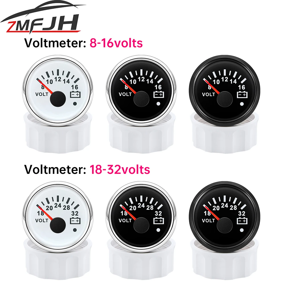 52mm Voltmeter 8-16V 18-32V Voltage Gauge With Alarm Light For Car ...
