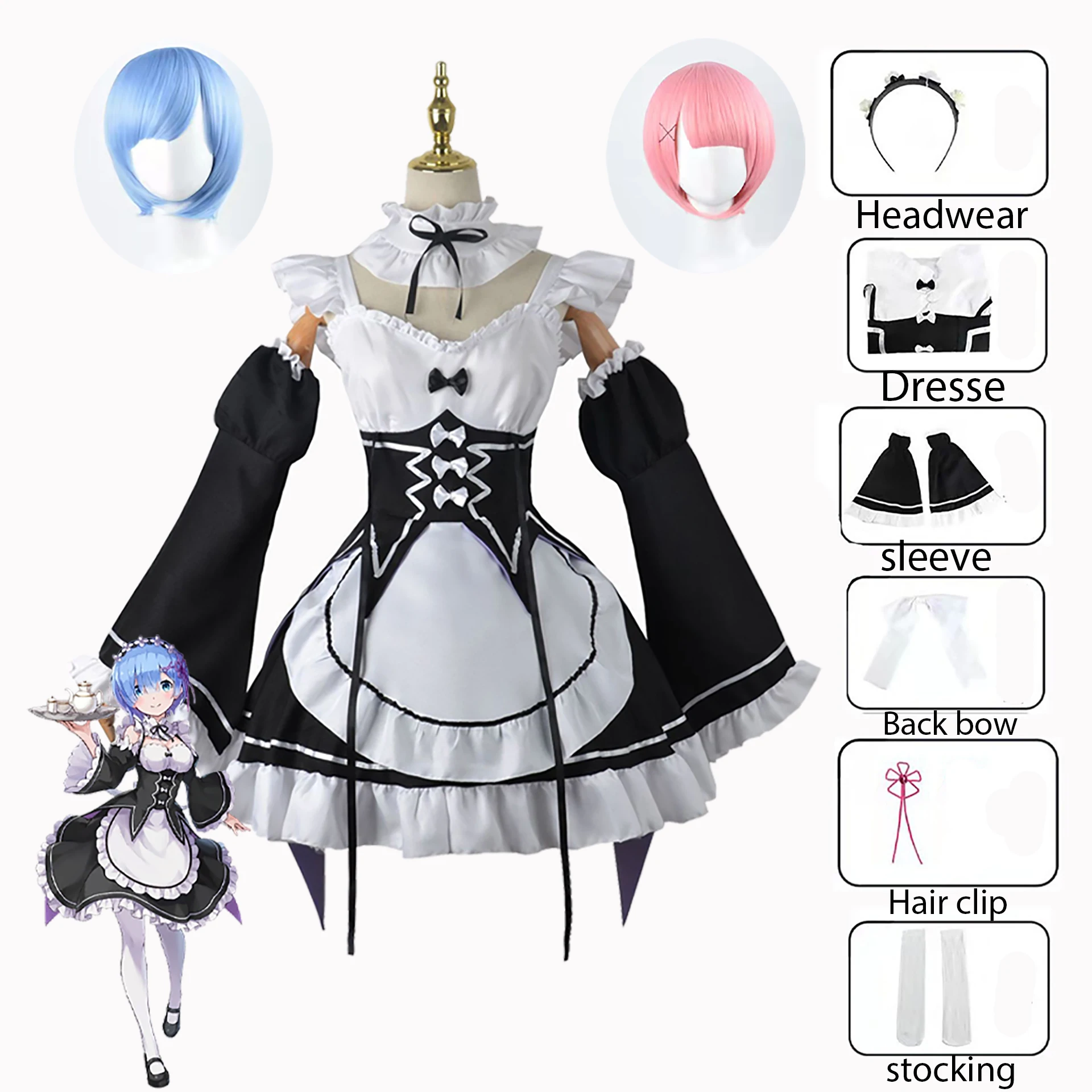 Ram-Rem-Cosplay-Re-zero-Kara-Hajimeru-Isekai-Seikatsu-Costumes-Dress ...