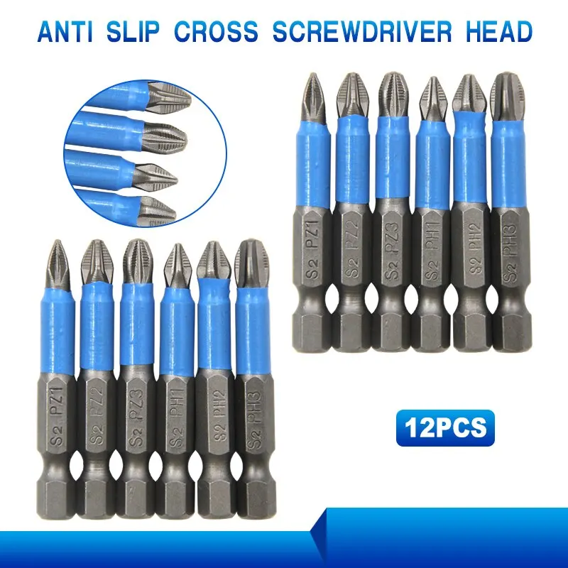 12pc S2 Steel Anti Slip Screwdriver Head Cross Electric Screwdriver ...