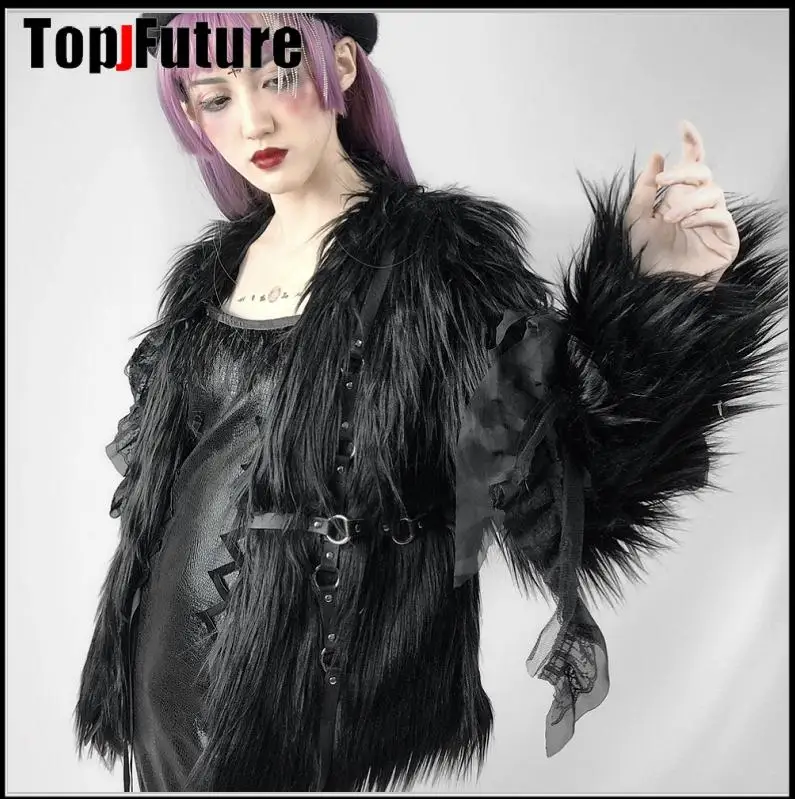 Harajuku Punk Gothic Lolita Y2K girl fur furry pad Jacket Women's ...
