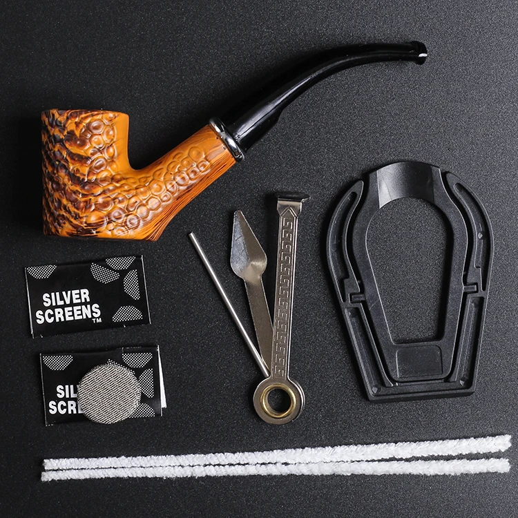 Carved-Resin-Bakelite-Smoking-Pipe-Set-Retro-Tobacco-Pipe-With-Filter ...
