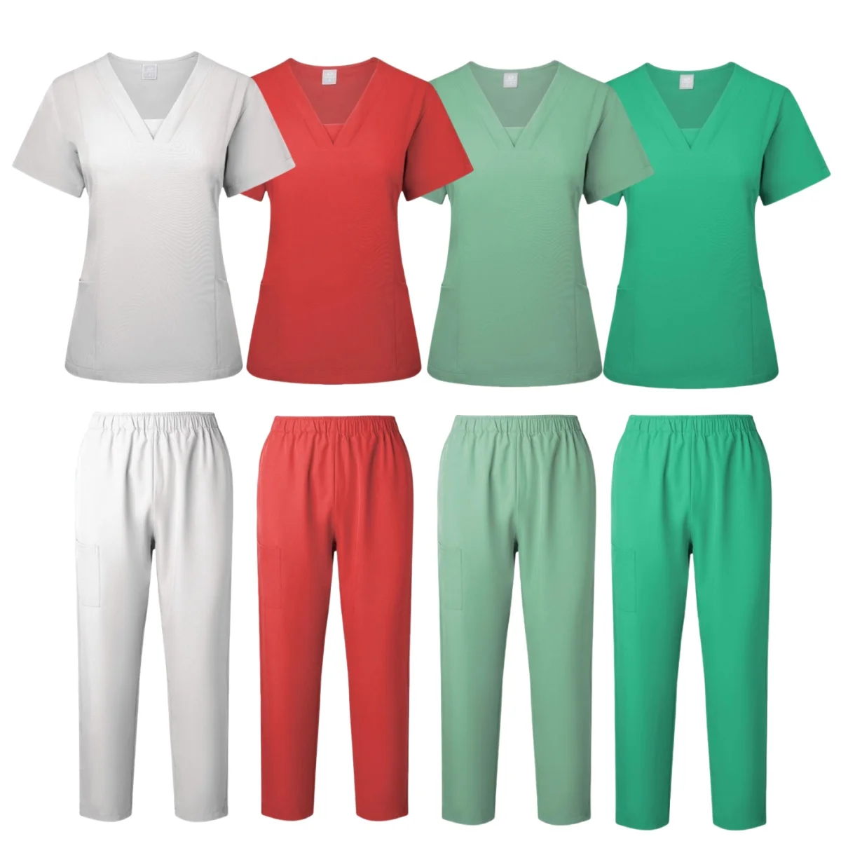 Short-Sleeves-Comfortable-V-Neck-Hospital-Nurse-Medical-Scrubs-Uniform ...