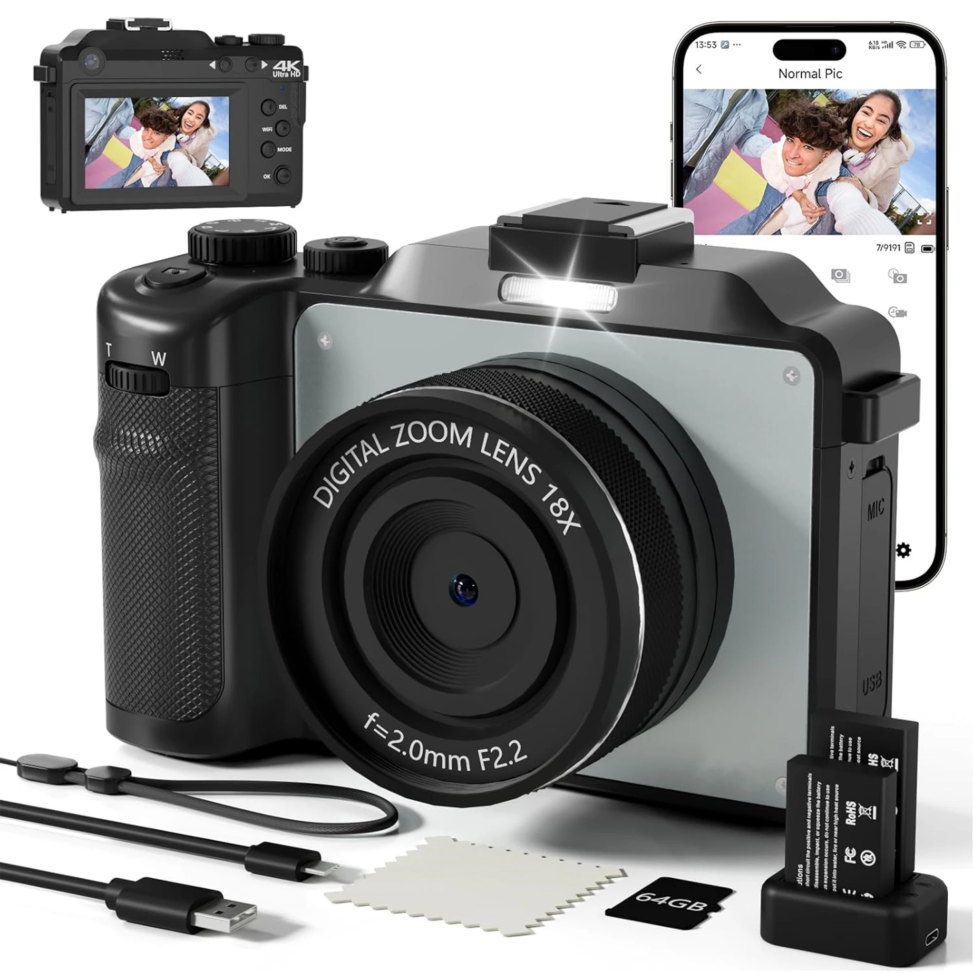 4K Digital Camera for Photography Camcorder 56MP WiFi Vlogging Camera ...