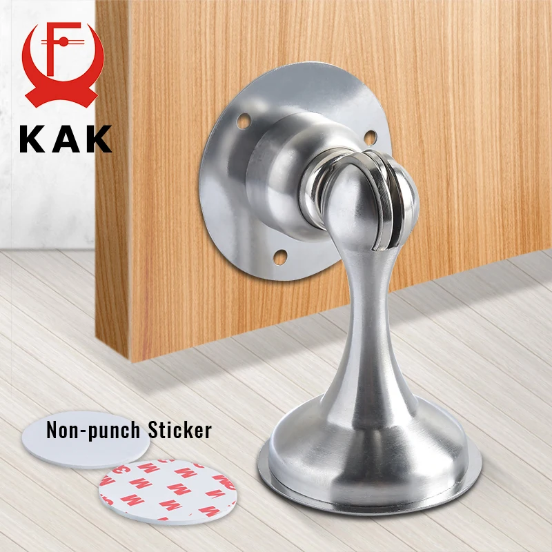 KAK 304 Stainless Steel Door Stopper Nail-free Sticker Silver Magnetic ...