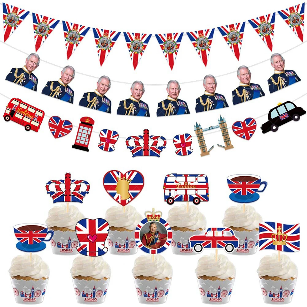 10ft King Charles III Coronation Union Jack Crowns Bunting Banner Set ...