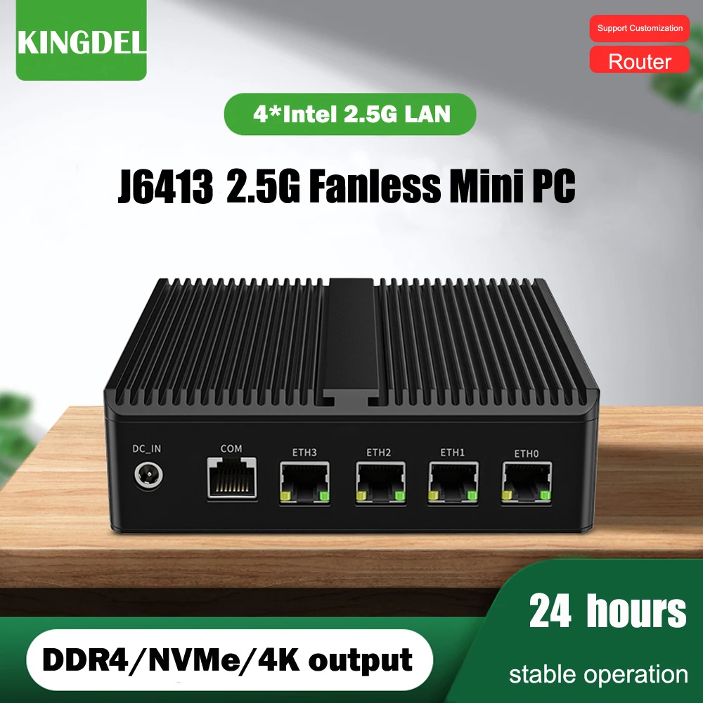 Fanless Router Intel J6412 J6413 2*DDR4 DP HDMI 4*i226V 2.5G Mini PC ...