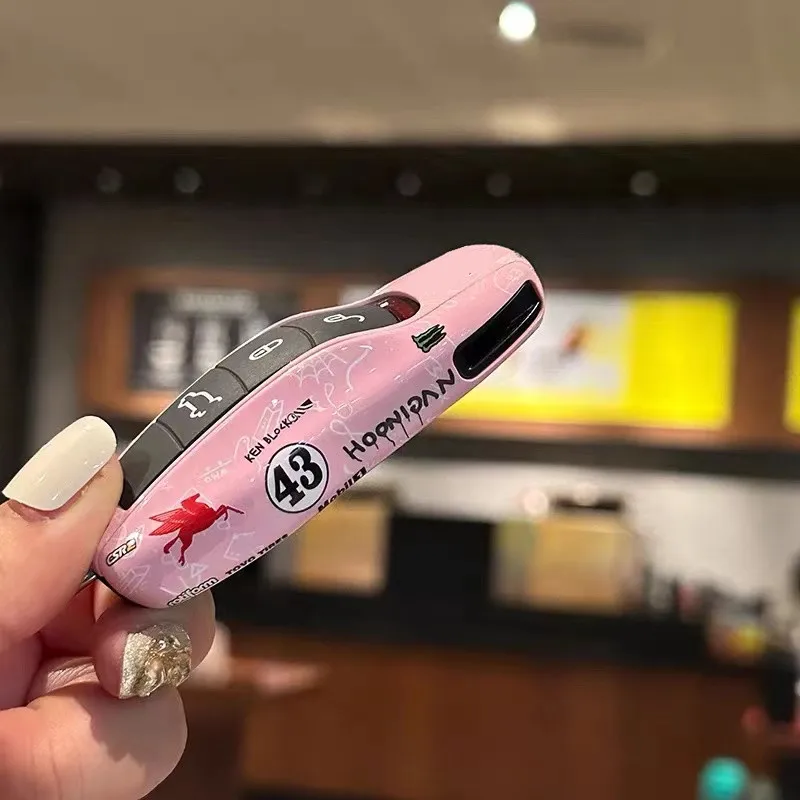 Sakura-Pink-Car-Key-Case-Fob-Decorative-Trim-Cover-For-Porsche-Cayenne ...