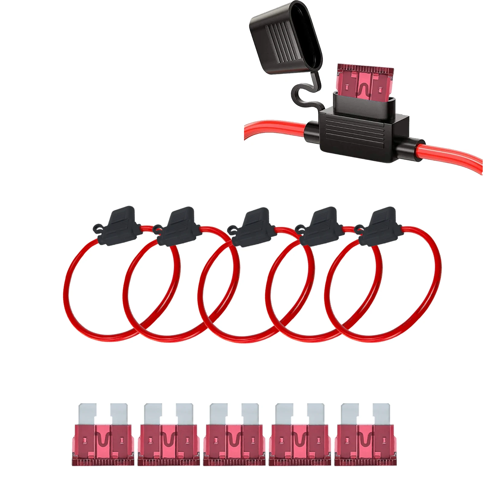 5PCS Waterproof 10 Gauge Inline Fuse Holder Kit 10 AWG Wires 40A Blades ...