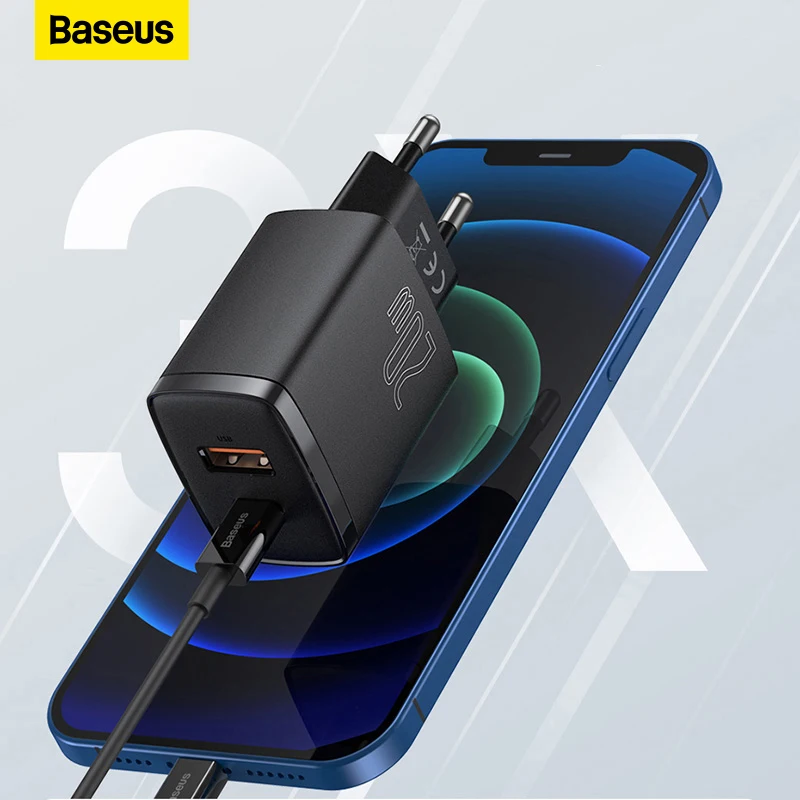 Baseus cargador USB de 20W, dispositivo de carga rápida tipo C, PD, doble puerto USB, portátil ...
