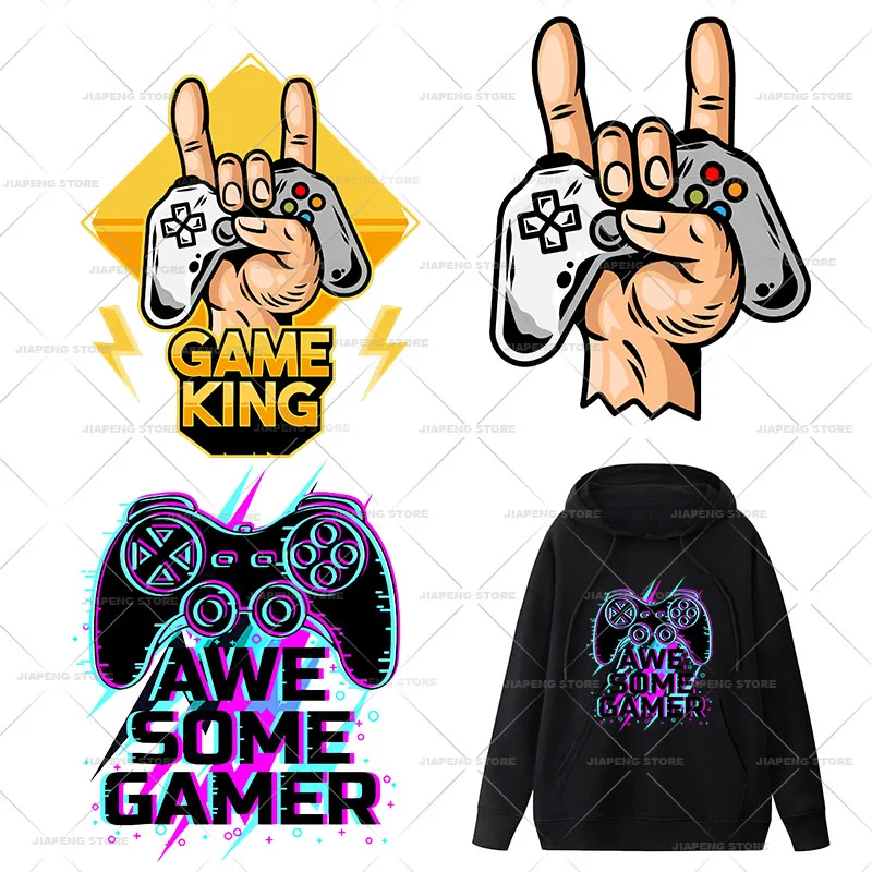 Game-King-Stickers-For-Clothes-Cool-Gamers-Print-Iron-on-Transfers-For ...