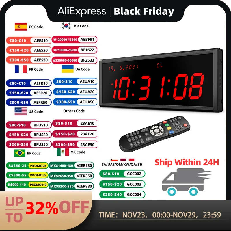 3-Gym-Timer-Big-LED-Interval-Workout-Wall-Clock-with-Time-Date-Digital ...