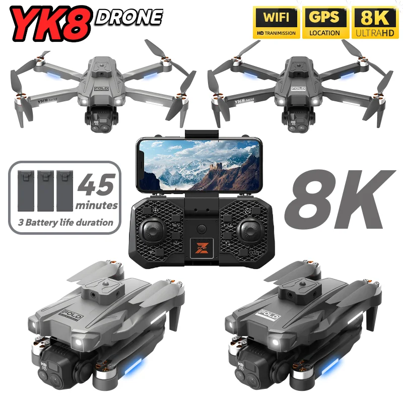 New for Genuine YK8 GPS Brushless Obstacle Avoidance 8K Three Camera ...