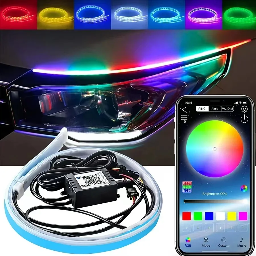 2Pcs-RGB-Daytime-Running-Light-DRL-Universal-Flexible-Flowing-Multi ...