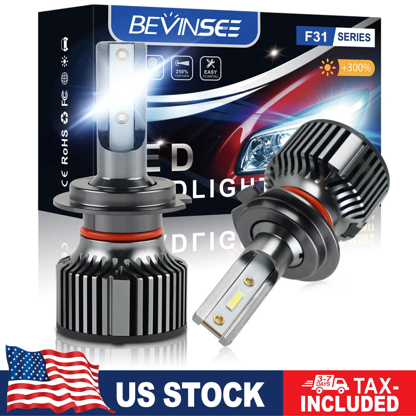 BEVINSEE H4 H7 LED Headlight Bulbs H1 H3 9004 9007 9008 H11 HB3 9005 ...