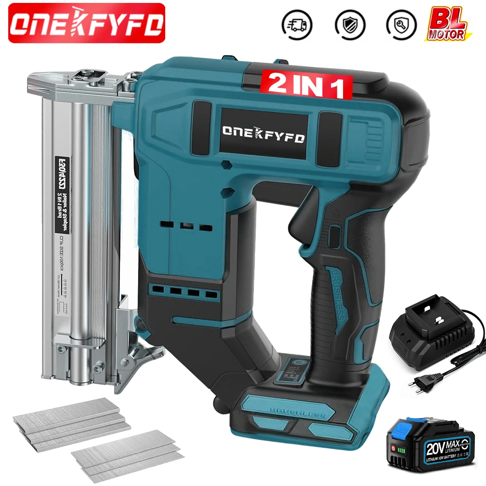 Brushless 2 in 1 Nailer/Stapler Gun Wireless Cordless Electric with F30 ...