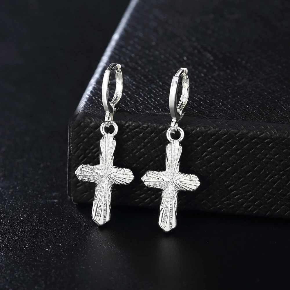 Pendientes-de-plata-de-ley-925-con-forma-de-cruz-para-mujer-aretes-de ...