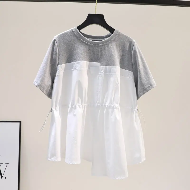 Summer-Irregular-Oversized-Women-s-Clothing-Short-Sleeve-Patchwork-T ...