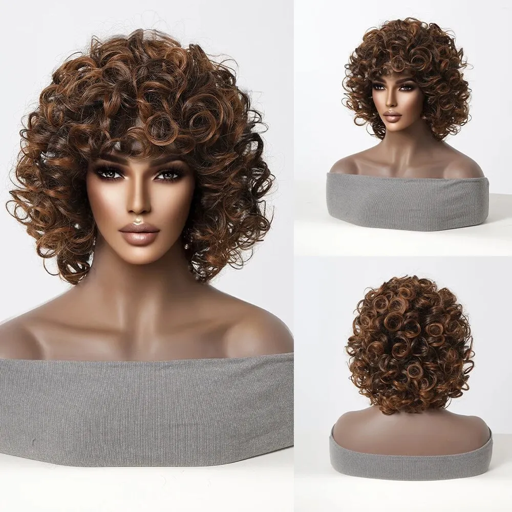 Synthetic-Short-Brown-Bounce-Curly-Wigs-for-Black-Women-Afro-Fluffy ...