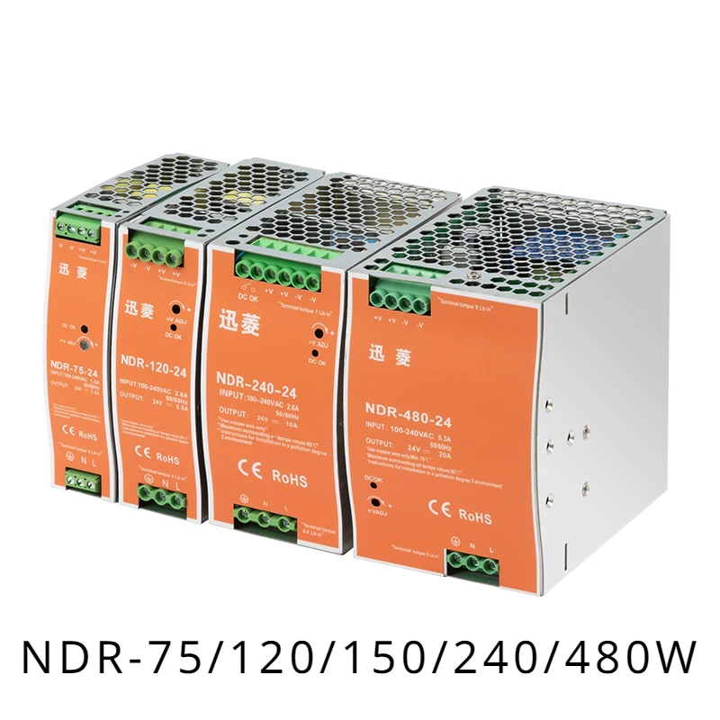 NDR/EDR Rail mounted switch power supply NDR-75 120 150 240 480W-12 24V ...