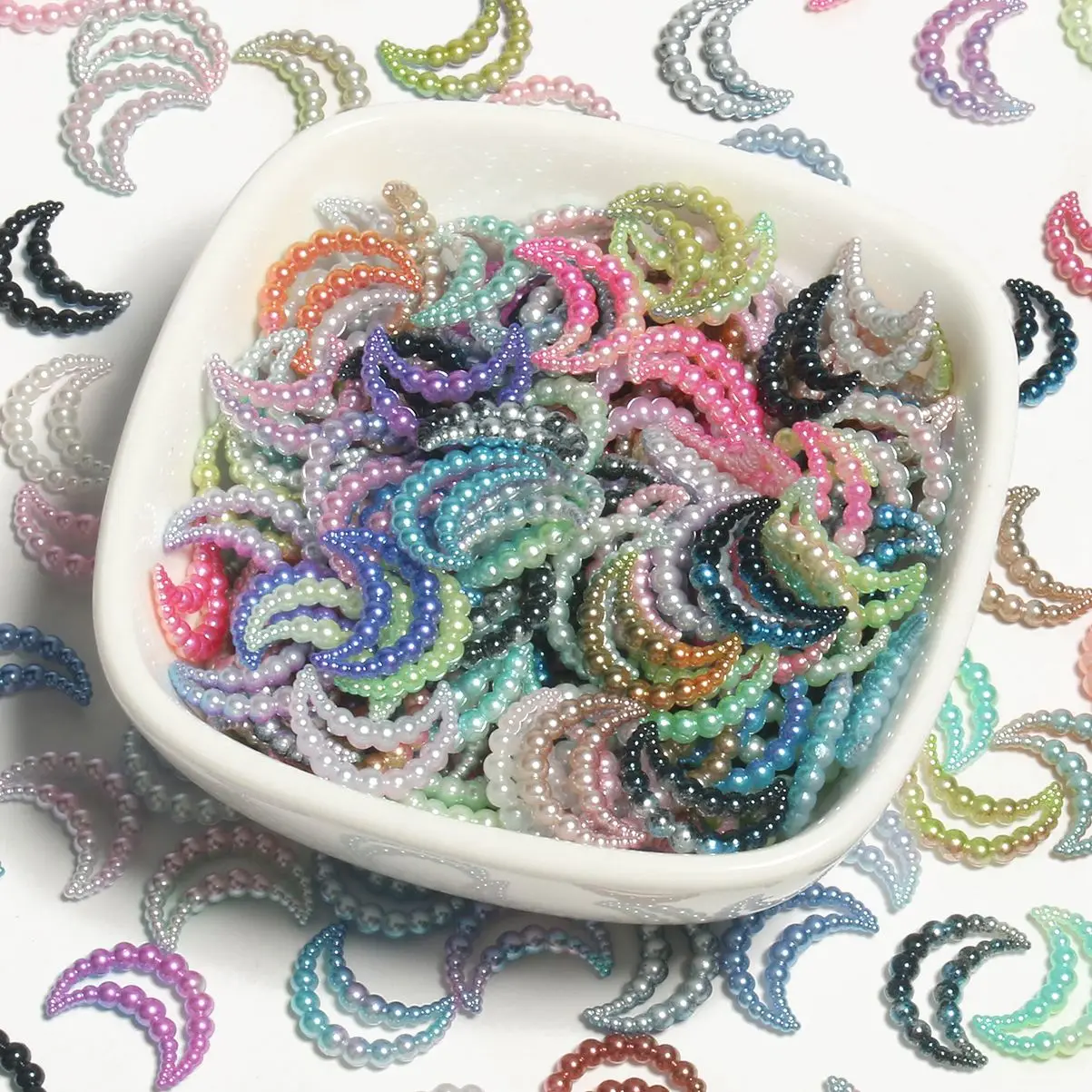 100/200pcs Moon Multicolor Gradient Color ABS Hollow Pearl Nail ...