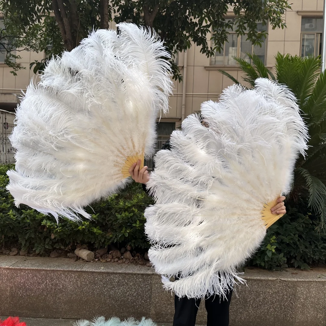 13Bones WHITE Ostrich Feather Fan Stages Performance Carnival Show ...