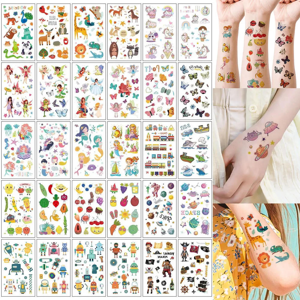 30pcs Cute Cartoon Tattoo Stickers for Hand Unicorn Animal Mermaid Car ...