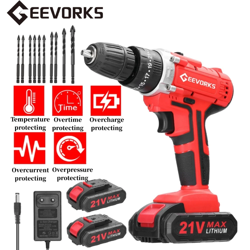 Geevorks 21v Electric Screwdriver 25 3 Torque Cordless Electric Drill 2
