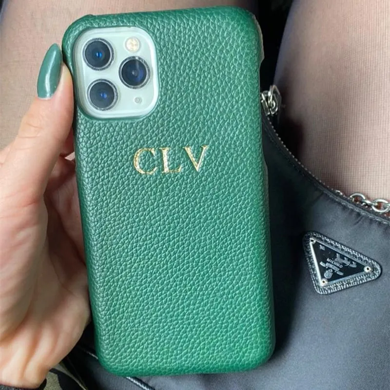 Luxury Personalise Initials Name Letters Leather Hard Case For iphone ...