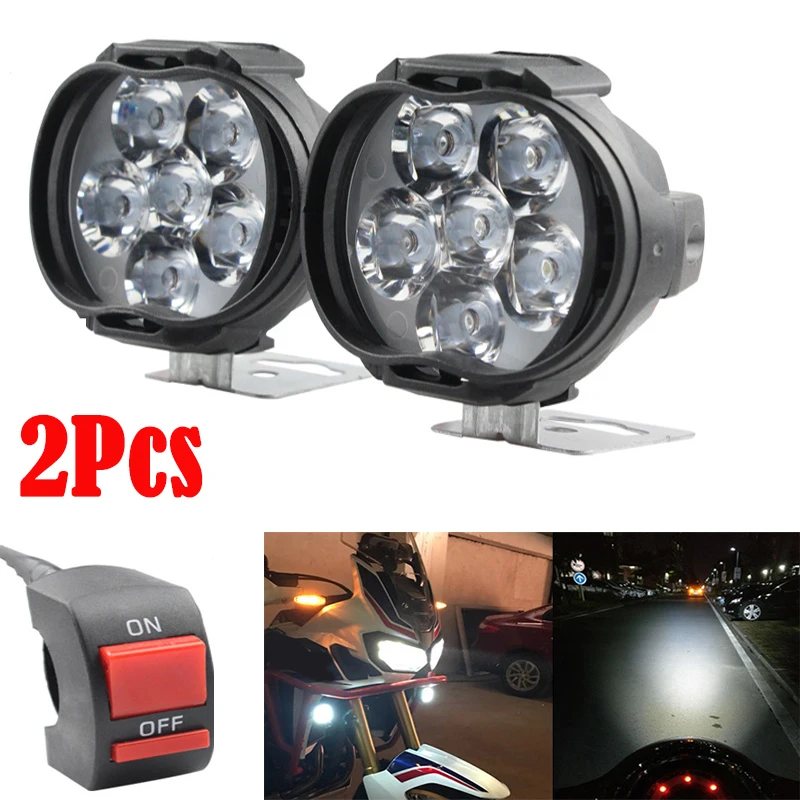 2Pcs 6 LED Motorcycle Headlight High Bright Waterproof Spot Light ...