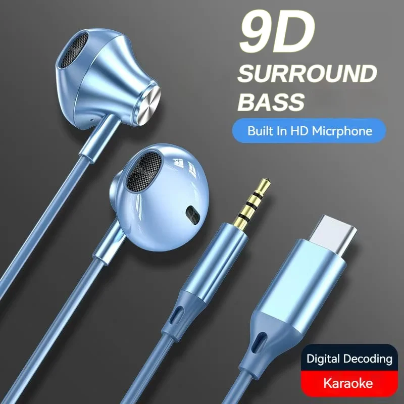 #9D Stereo Type C&3.5mm Gamers Headsets Wired Earphones In-ear ...