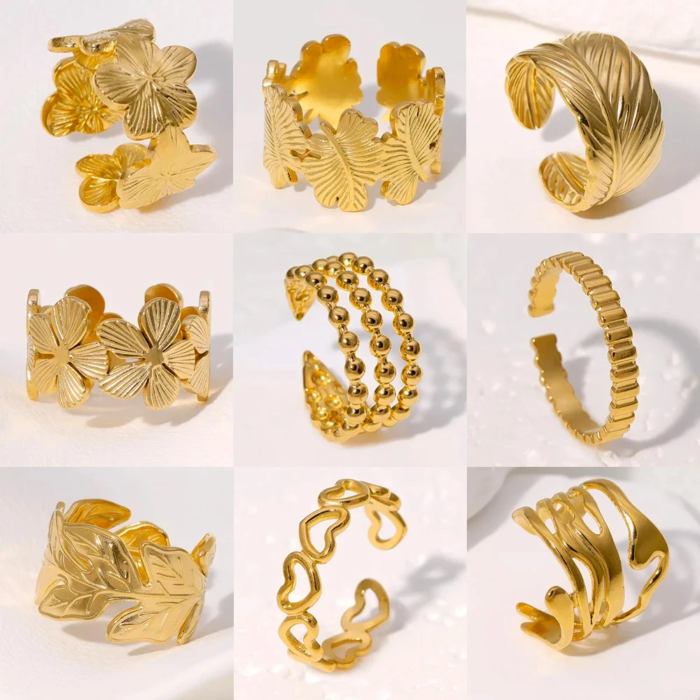 Stainless-Steel-2024-New-Gold-Color-Rings-For-Women-Adjustable-Hollow ...