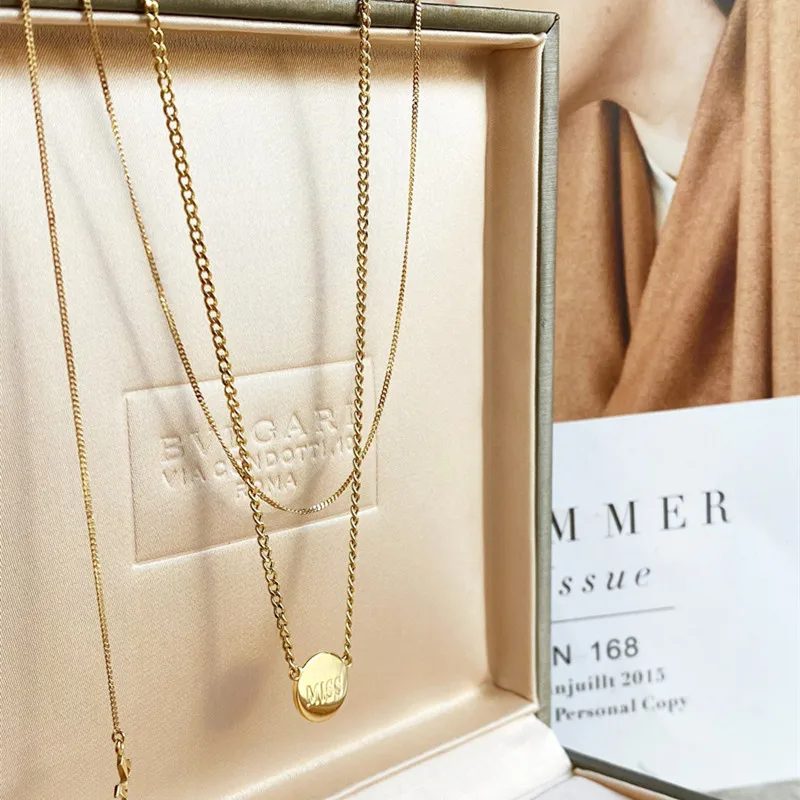 Ubestnice Ins Double Layered Necklace Real 18k Solid Yellow Gold Au750 ...