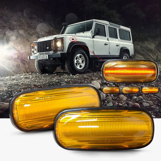 2x LAND ROVER DEFENDER OR CLASSIC MINI AMBER LED SIDE REPEATER ...