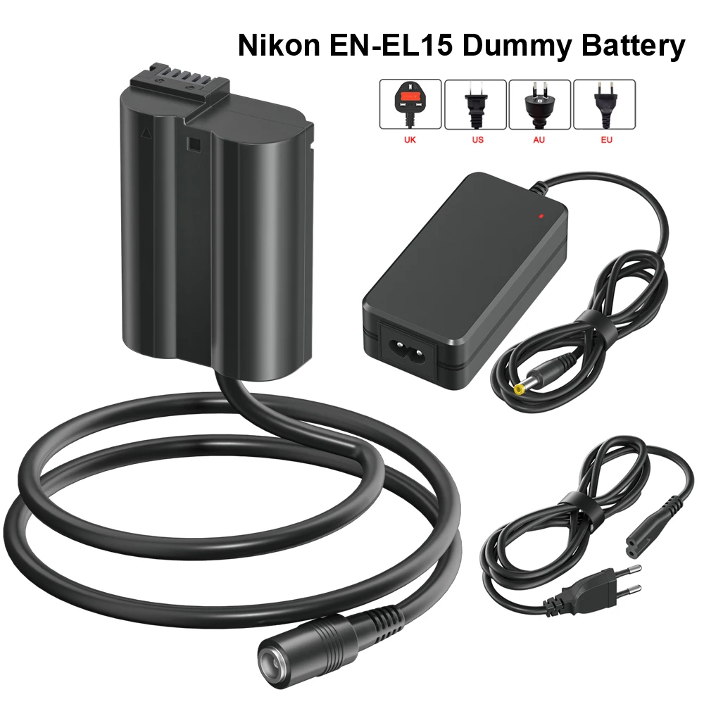 AC DC Power Adapter EN-EL15 Dummy Battery Kit for Nikon Z6 Z7 D500 D600 ...
