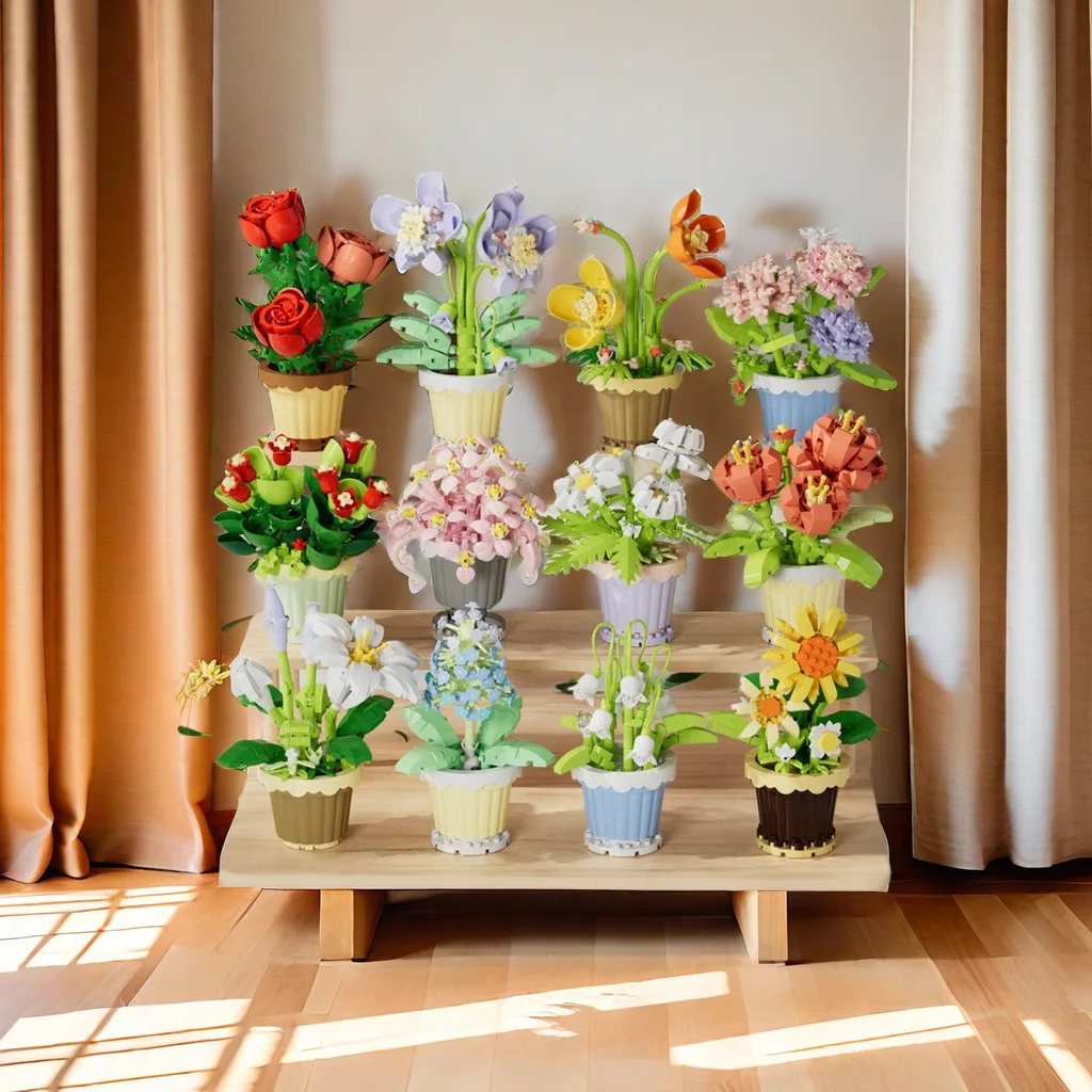 Creative Bouquet Flowers Mini Block 3D Model Bricks Figures Toy Micro ...