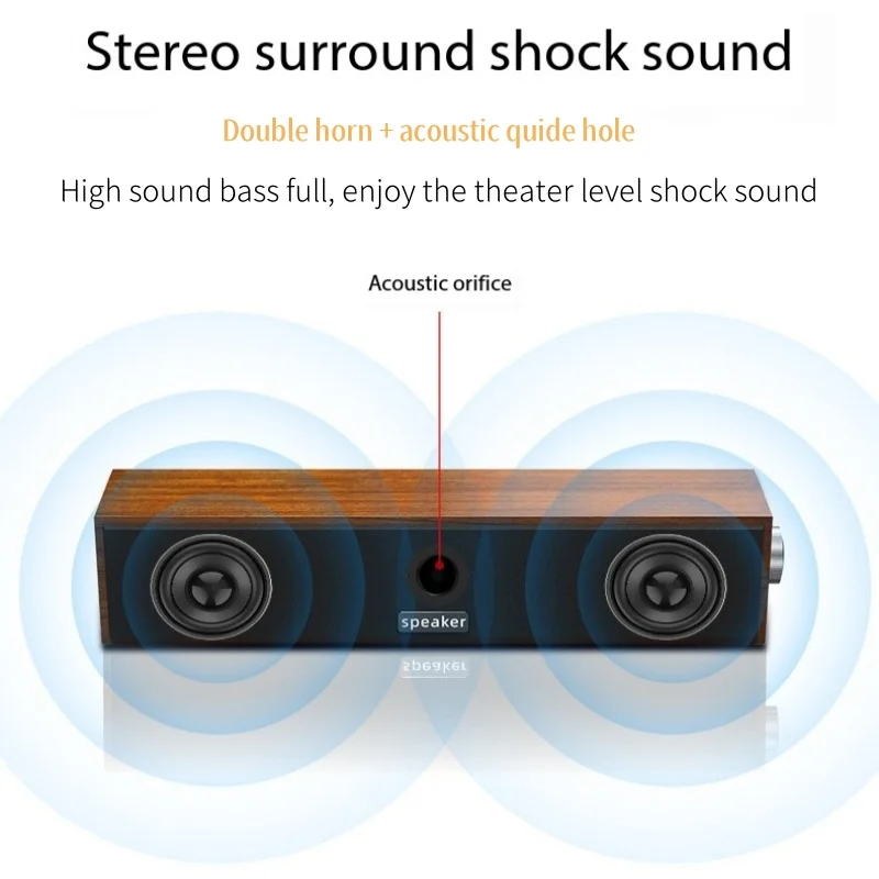 Retro Wooden Soundbar Wireless Bluetooth Speaker USB Computer Dual ...