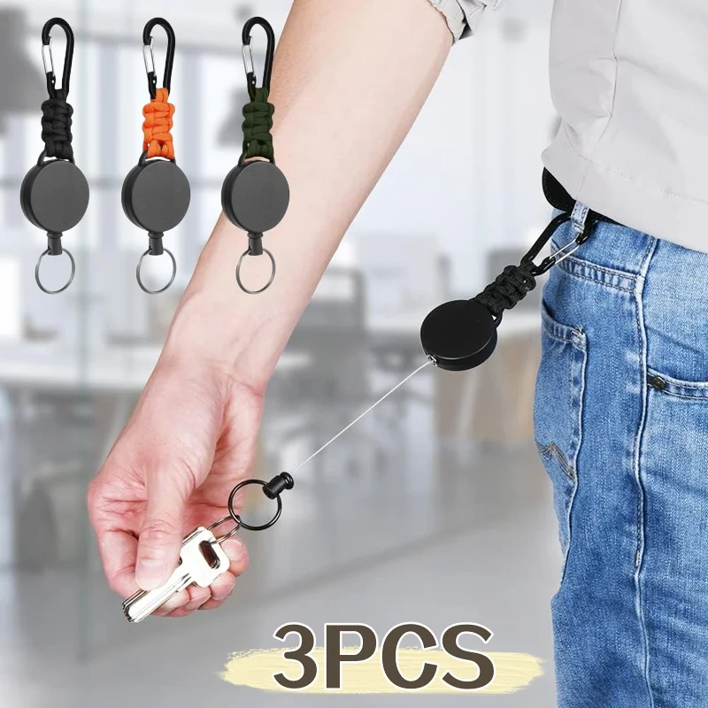 Retractable-Keychain-Anti-Theft-Badge-Reel-Carabiner-Key-Chain-Heavy ...