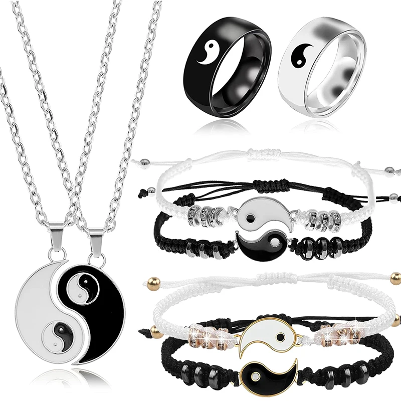2/4Pcs Tai Chi Yin Yang Couple Bracelets Necklaces Set Pendant ...