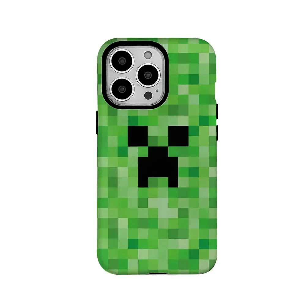 Green-Pixel-Monster-Cartoon-Phone-Case-for-iPhone-16-15-14-13-12-11-Pro ...