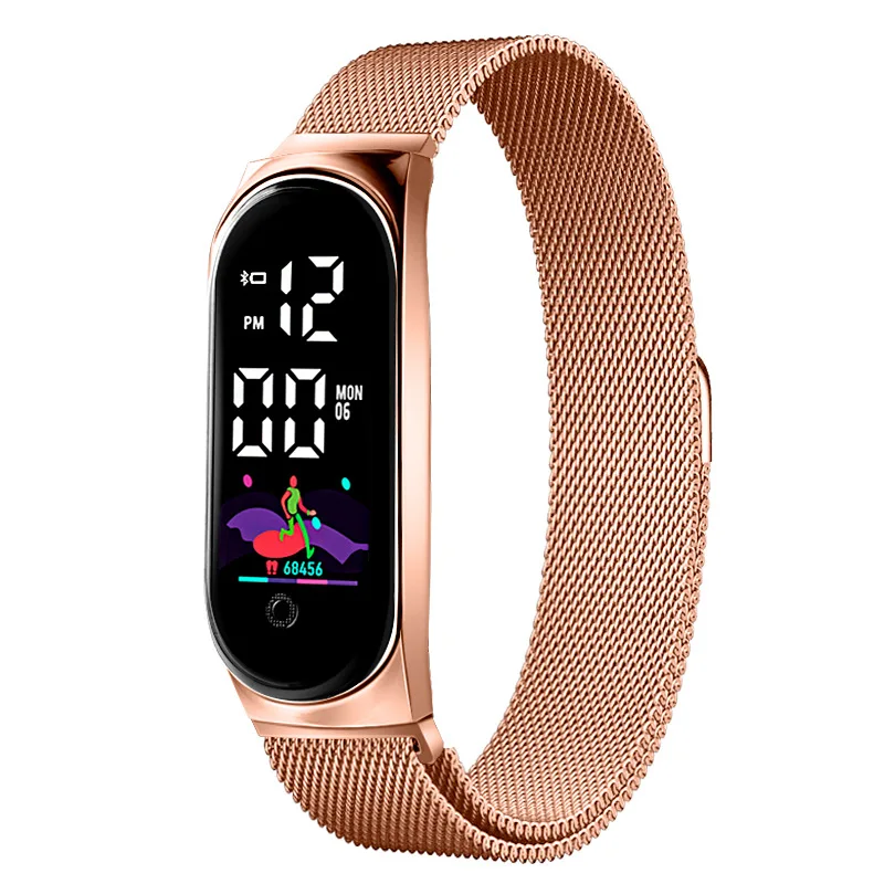 Luxury-Digital-Watch-Women-Rose-Gold-Electronic-LED-Wristwatch-Metal ...