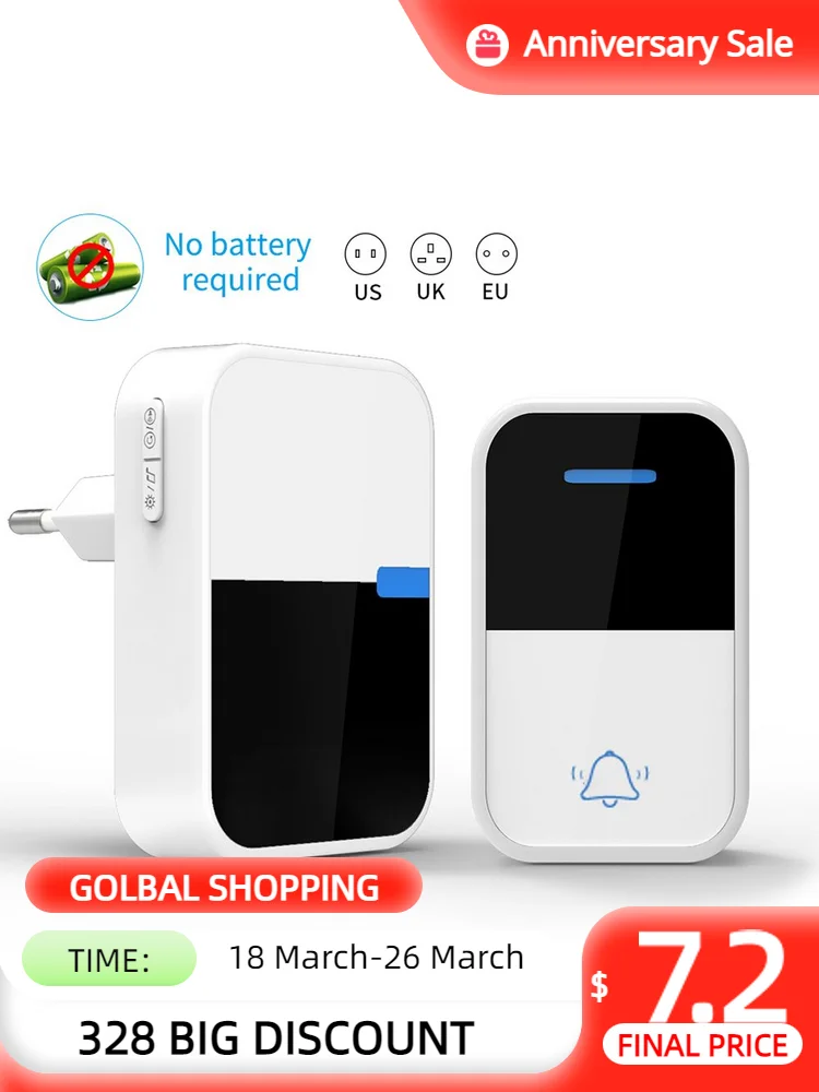 Outdoor-Wireless-Doorbell-Waterproof-Push-Button-No-Baterry-Required ...