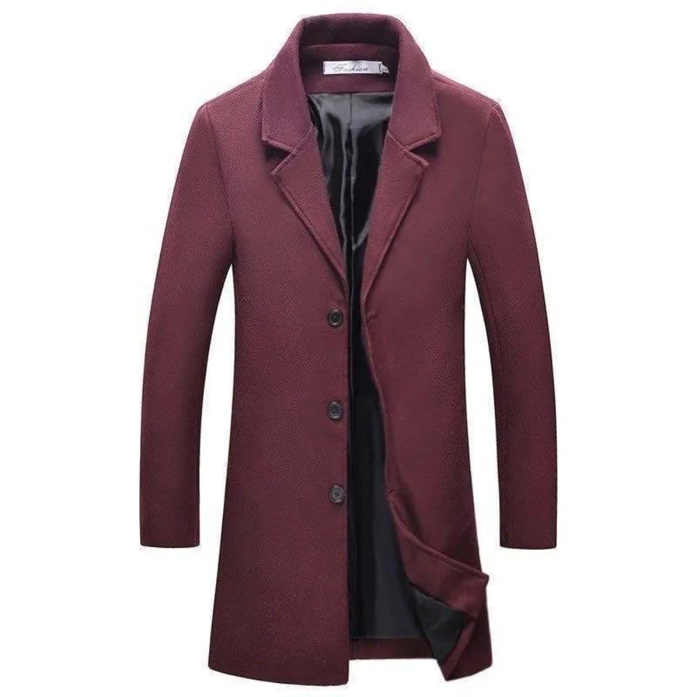 Trench-coat-de-mistura-de-l-de-peito-nico-masculino-jaqueta-longa ...
