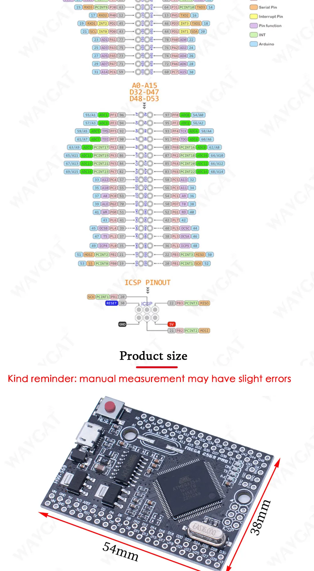 Mega 2560 PRO MINI Micro 5V (встроенный) CH340G ATmega2560-16AU с штыревыми разъемами ...