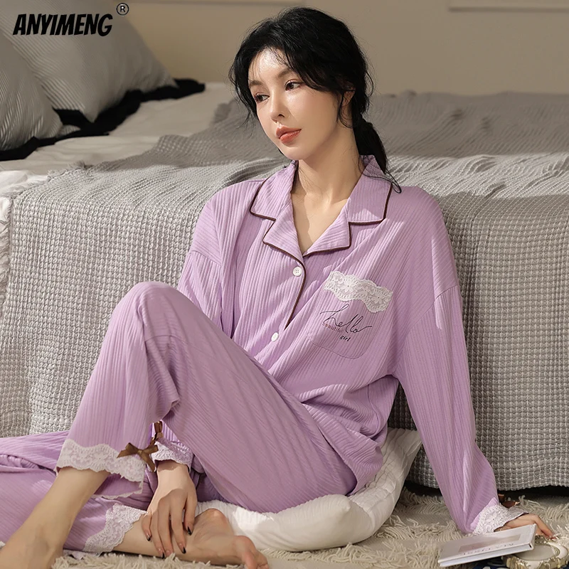 Korean-Pajamas-Set-for-Women-Autumn-Winter-Cotton-Cardgian-Sleepwear ...