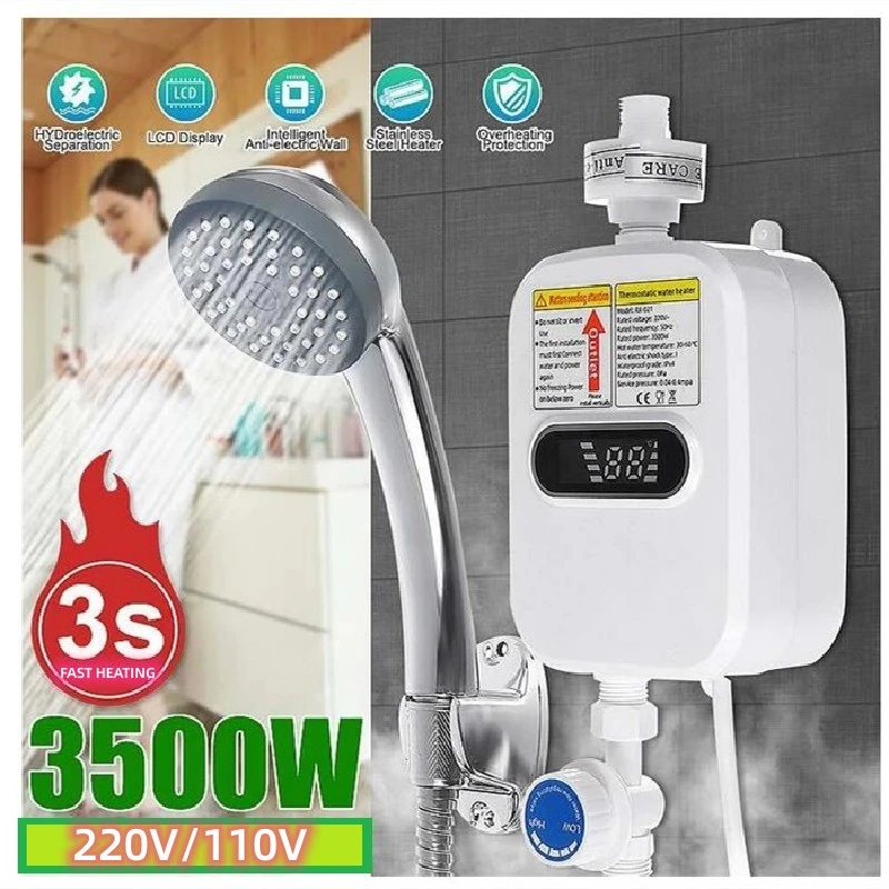 Water Heater Digital Display Instant Water Heater Shower Bathroom EU ...