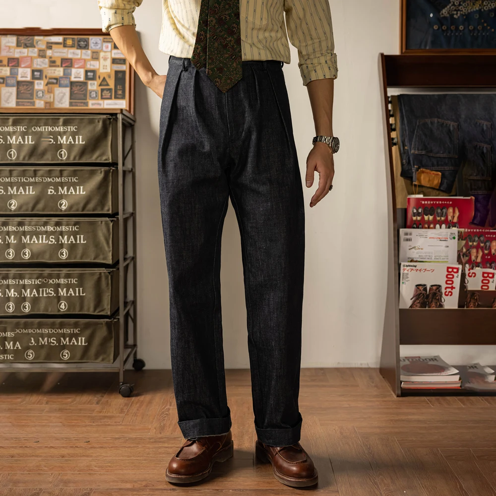 Red-Tornado-Double-Pleated-Wide-Leg-Denim-Trousers-Vintage-Style-Pants ...