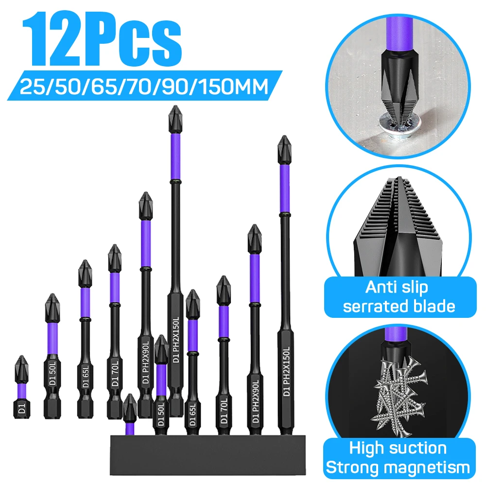 6/12PCS PH2 Cross Screwdriver Set Magnetic Batch Head Impact Drill Bit ...