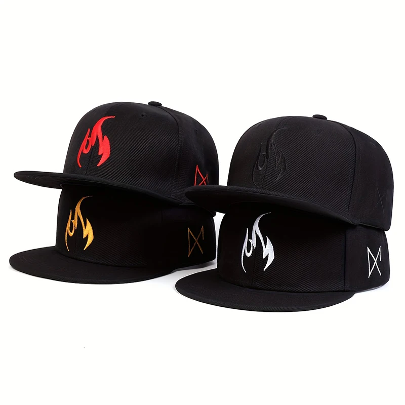 Flame-embroidery-baseball-cap-Adjustable-cotton-snapback-hat-Men-Women ...